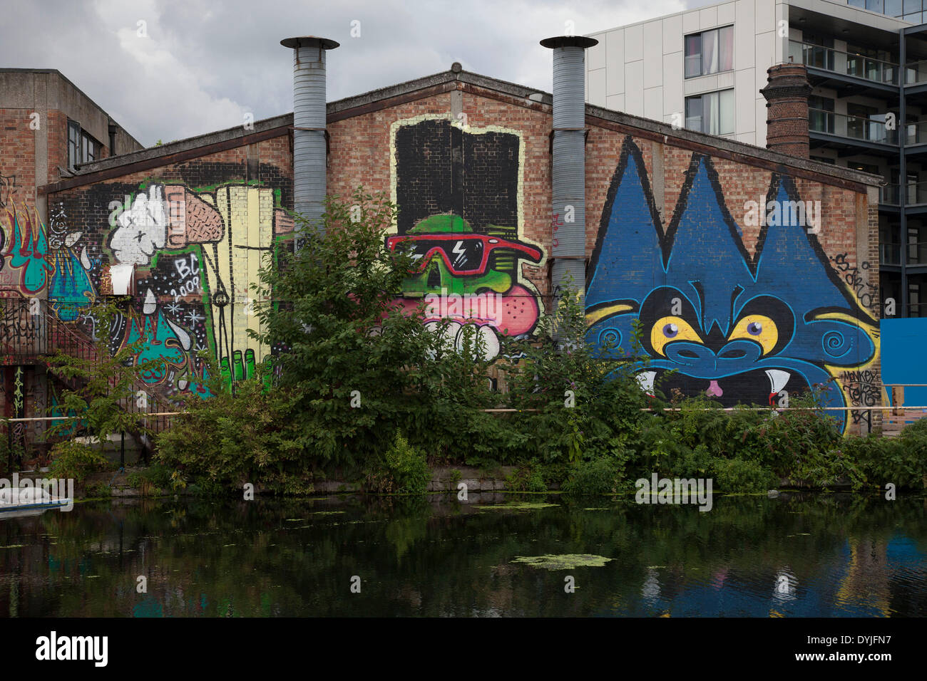 Scene along the Lea Navigational Canal in East London, UK. The River ...