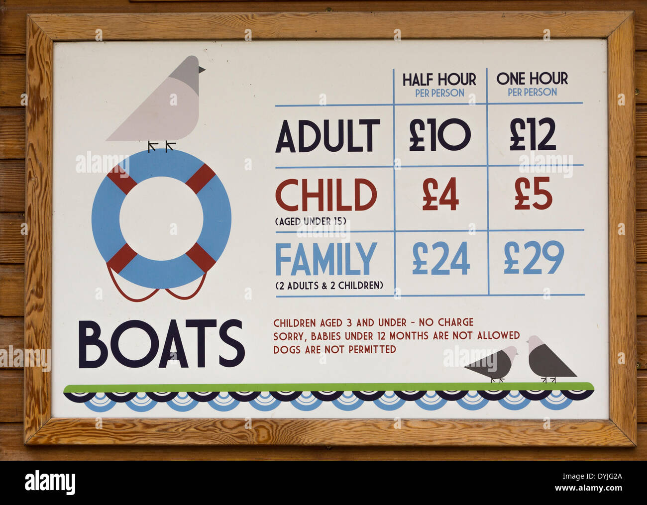 London, UK. 19th April 2014. Boat price list in Serpentine Lake, Hyde ...