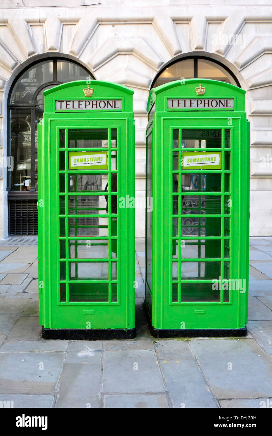 Standard telephone boxes painted in Samaritans green in celebration of ...