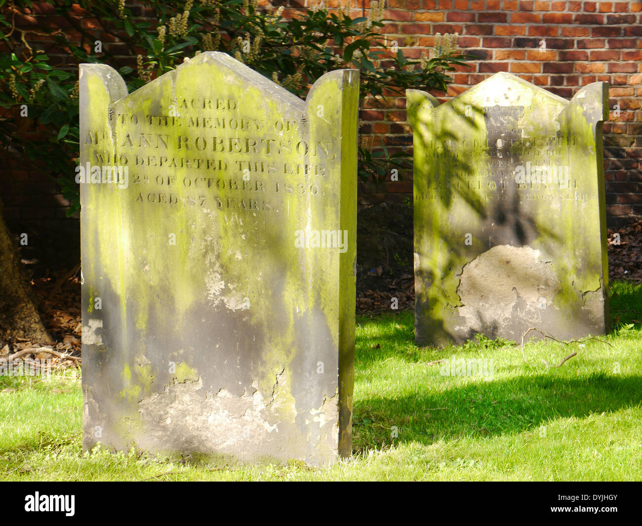 Historic grave stones in burial ground / cemetery at Church of St ...