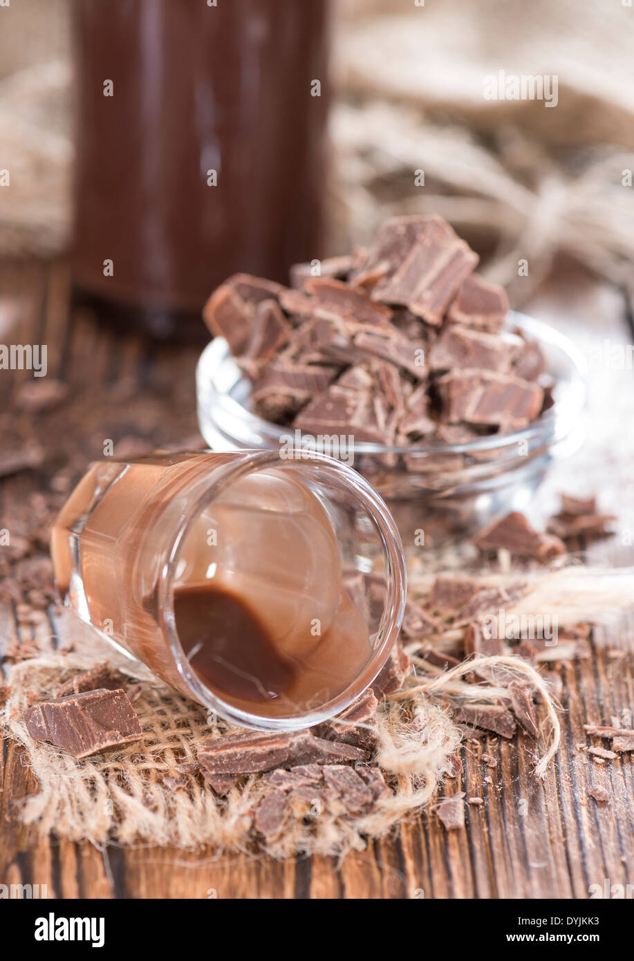 Chocolate Liqueur Shots on vintage dark wooden background Stock Photo ...