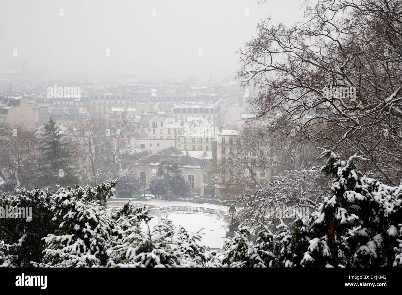 Montmartre, Paris in heavy snow. Rare winter conditions. Montmartre ...