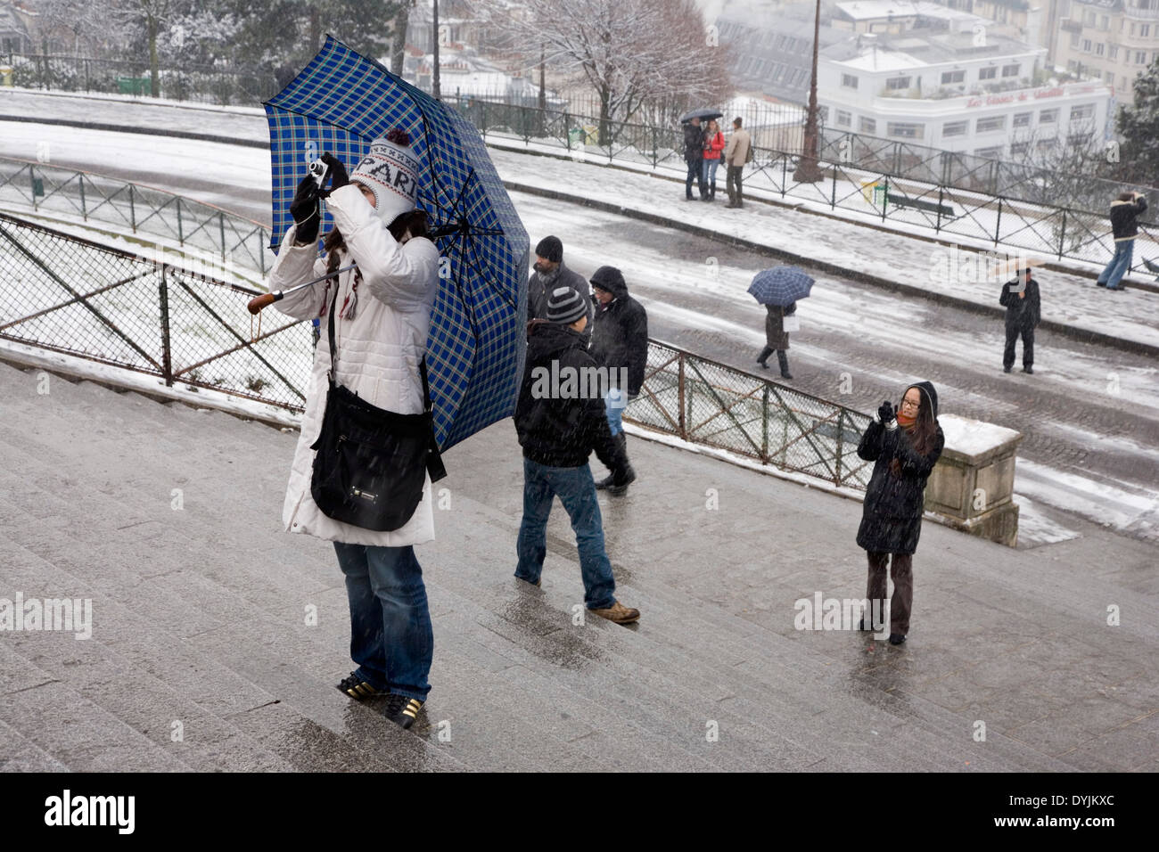 Montmartre, Paris in heavy snow. Rare winter conditions. Montmartre ...