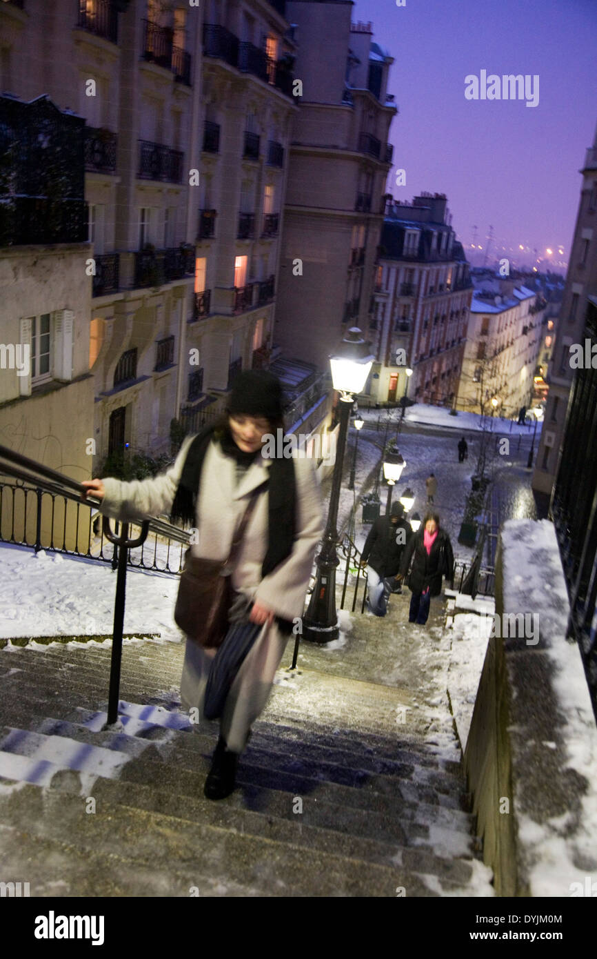 Montmartre, Paris in heavy snow. Rare winter conditions. Montmartre ...
