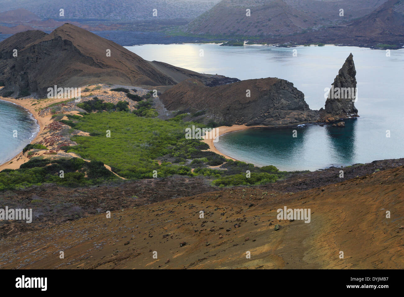 Pinnacle Rock and the volcanic landscape on Bartolome Island, Galapagos ...