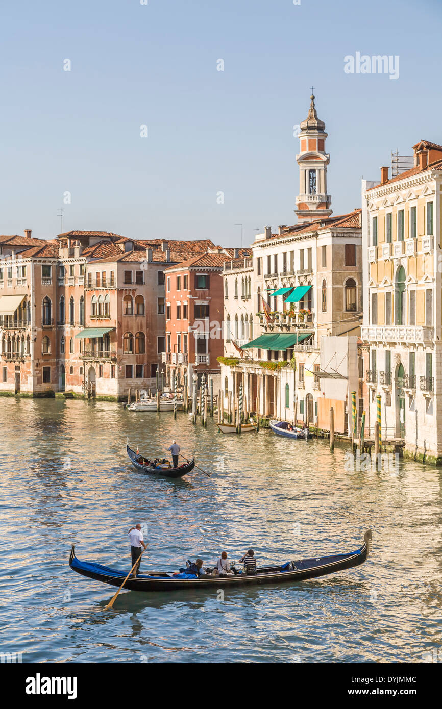 Grand Canal, Venice with gondolas giving boat rides for tourists, with ...