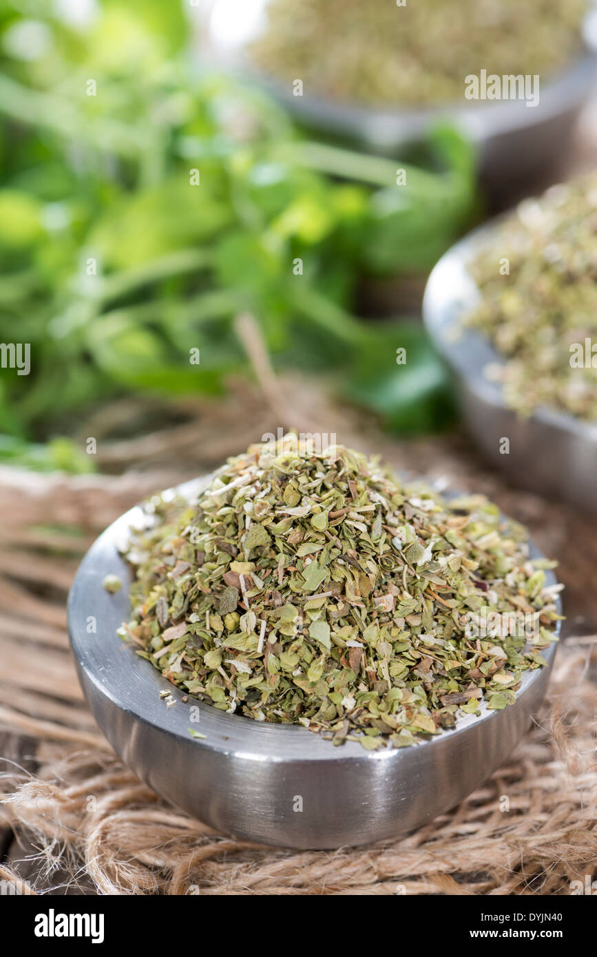 Portion of shredded Oregano (detailed close-up shot Stock Photo - Alamy