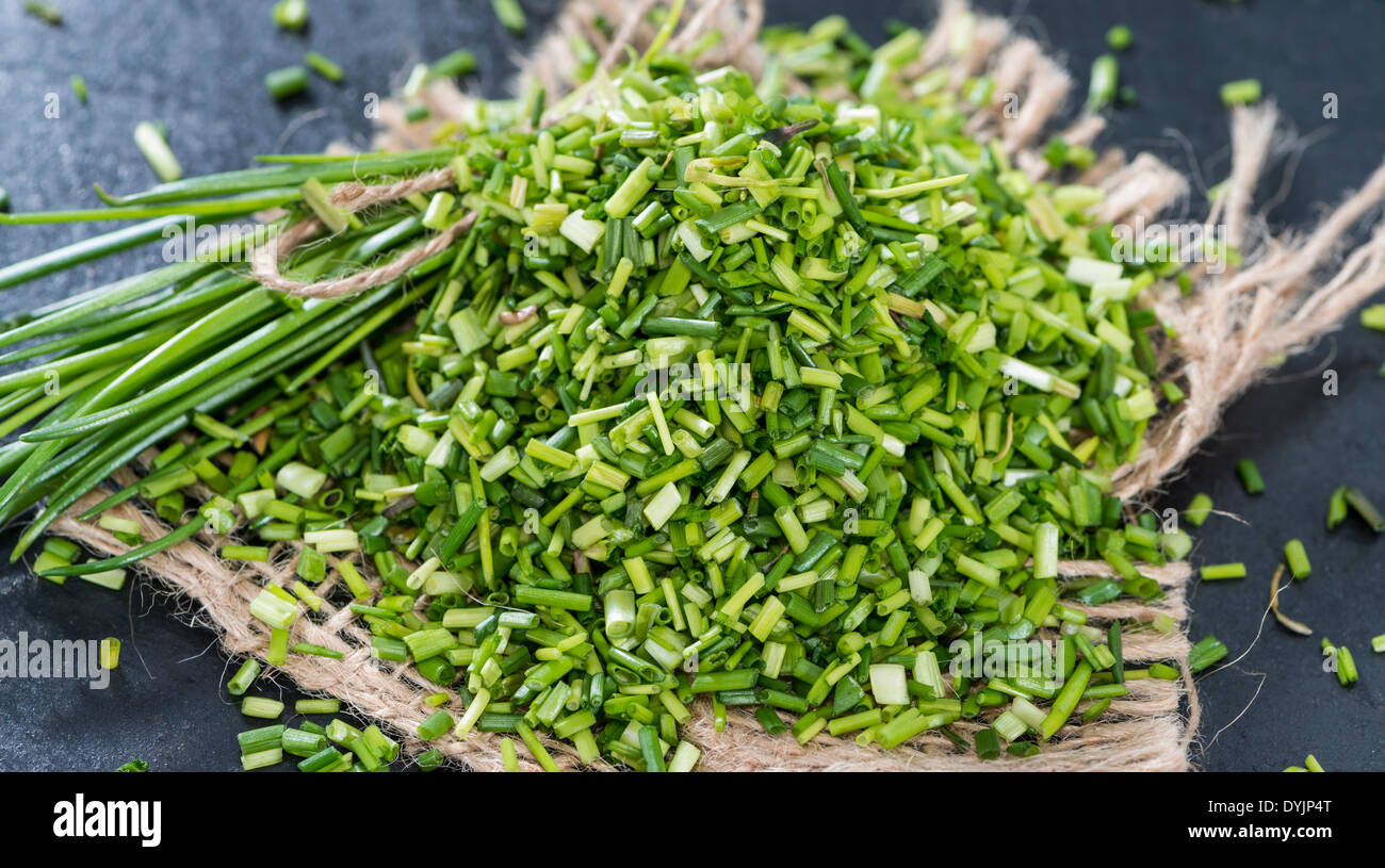 Heap of fresh cutted Chives (detailed close-up shot Stock Photo - Alamy