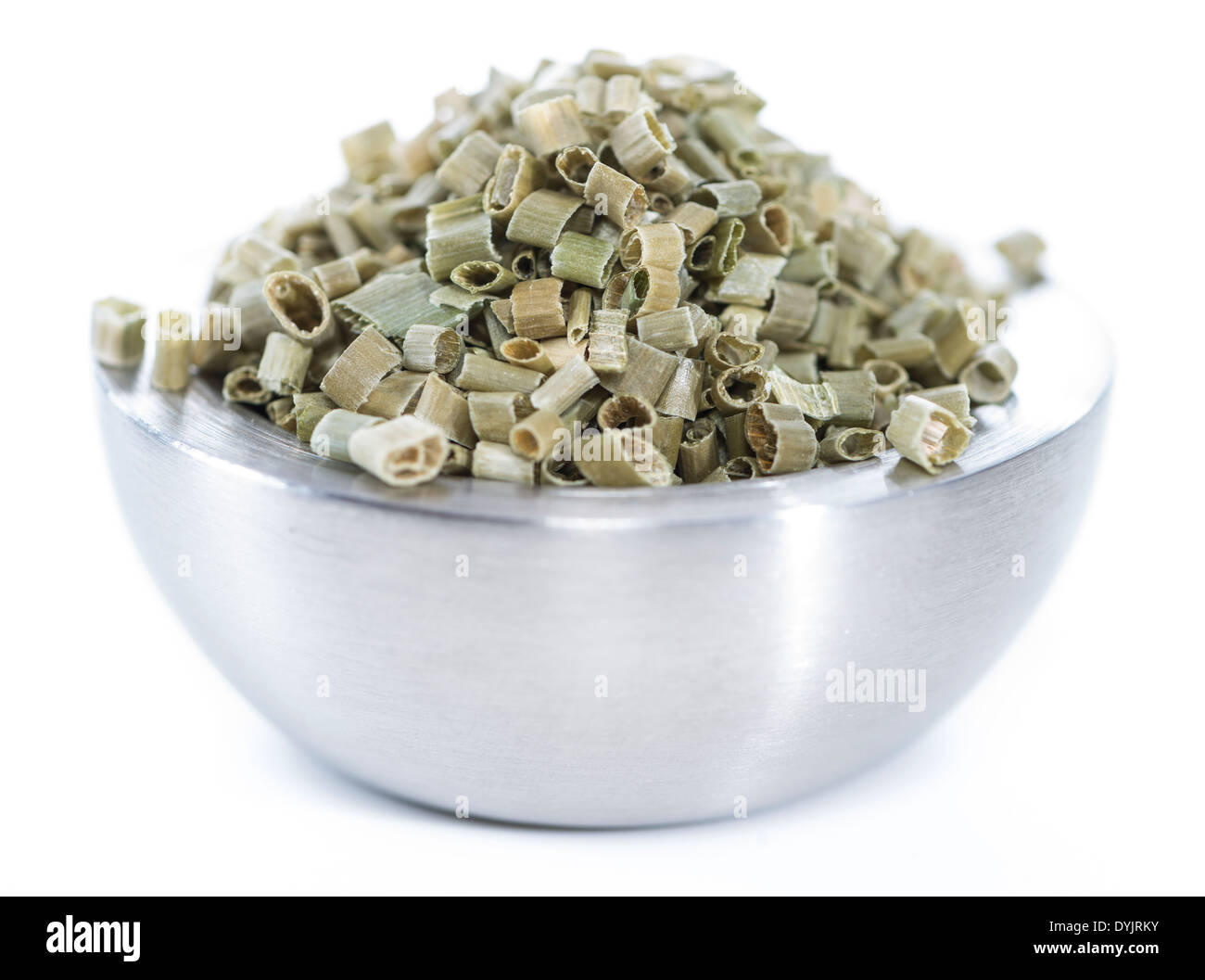 Small portion of dried Chive (isolated on white background Stock Photo ...