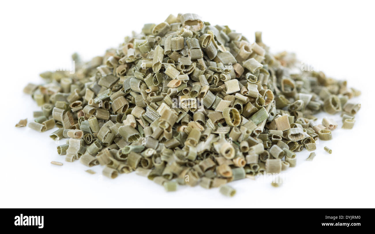 Small portion of dried Chive (isolated on white background Stock Photo ...