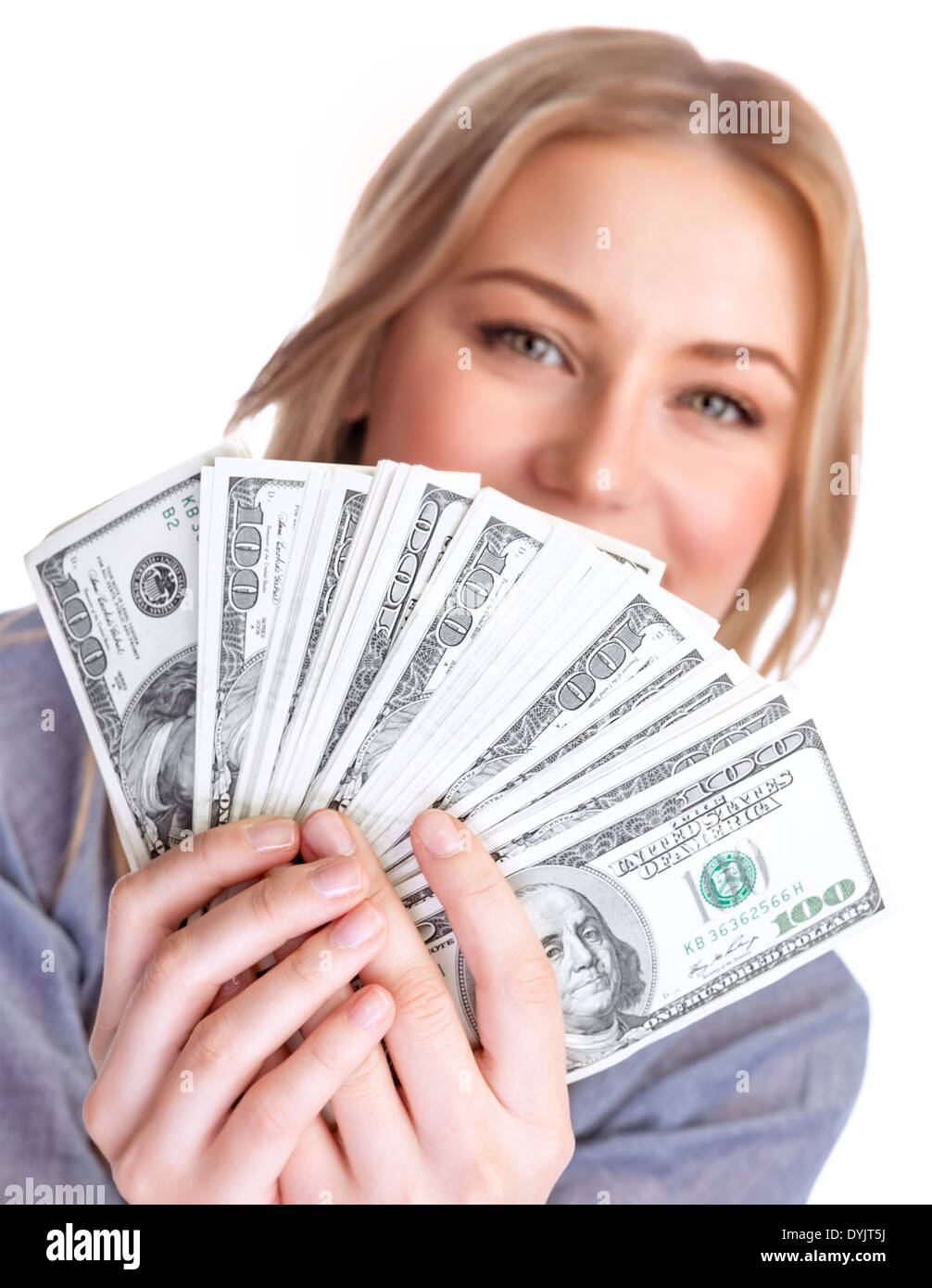Young woman holding cash model hi-res stock photography and images - Alamy