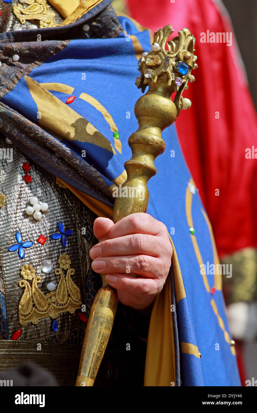 Quedlingburg, Germamy. 20th Apr, 2014. A man in a historical costumes ...