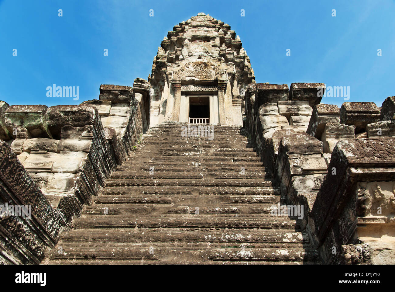 Stone steps leading to Angkor Wat stone tower, Cambodia, Asia Stock ...