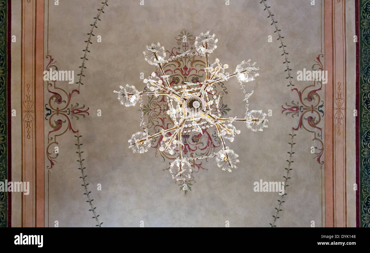 illuminated chandelier hanging from the ceiling Castle Stock Photo - Alamy