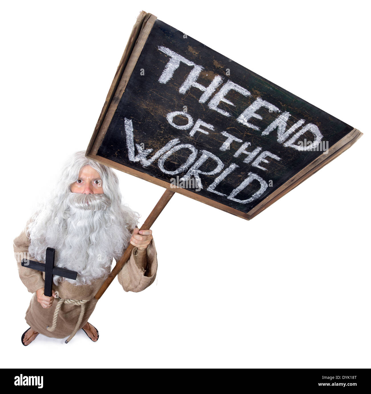 visionary with a sign on white background Stock Photo - Alamy