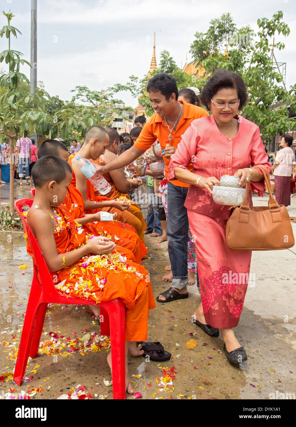 The Songkran festival at Khru Nok temple Stock Photo - Alamy