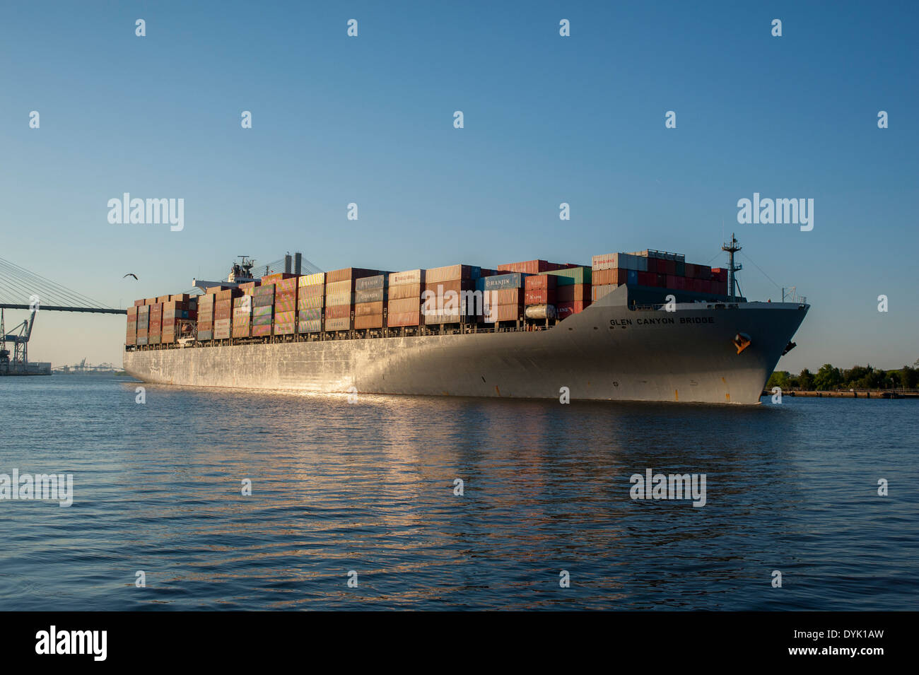 USA Georgia GA Savannah River - Container ship Glen Canyon Bridge ...