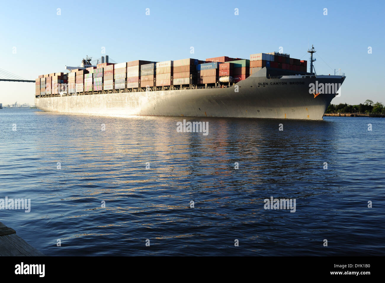USA Georgia GA Savannah River - Container ship Glen Canyon Bridge ...
