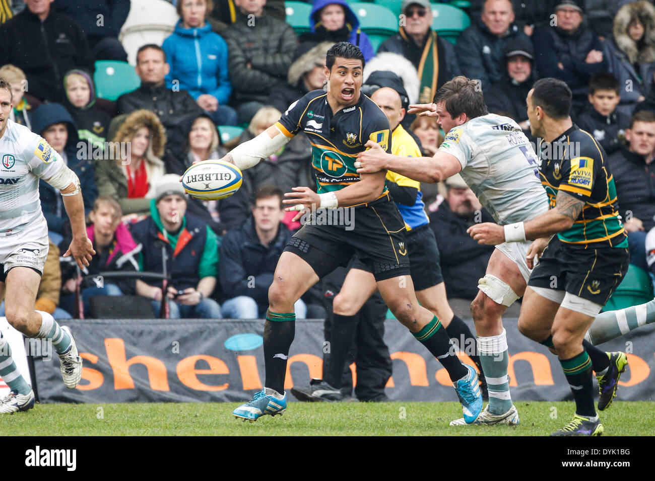 Northampton, UK. 20th Apr, 2014. George PISI of Northampton Saints ...