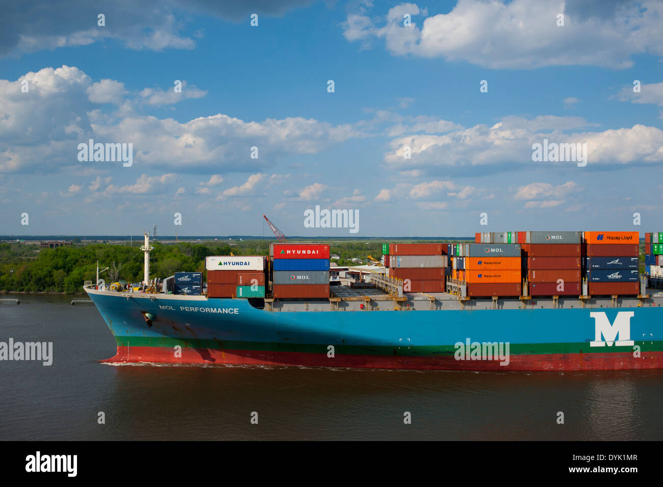 USA Georgia GA Savannah Container cargo ships ply the Savannah River to ...