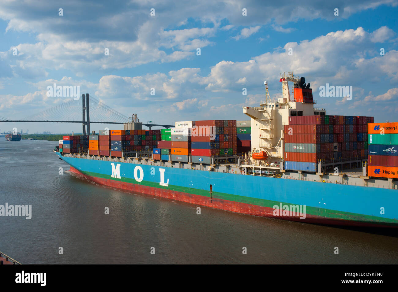 USA Georgia GA Savannah Container cargo ships ply the Savannah River to ...