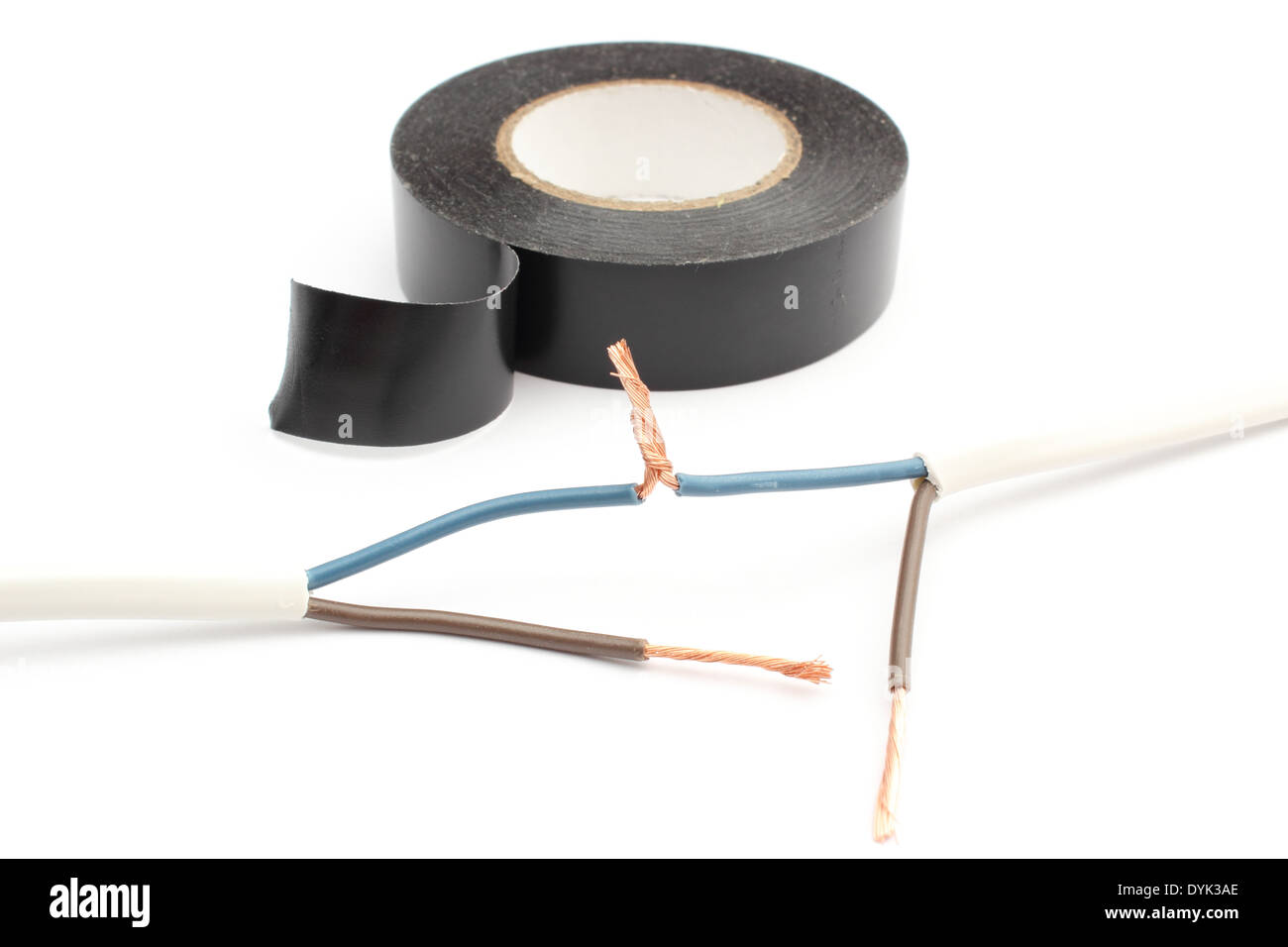 Closeup of connecting electrical cable, repair of electrical cable ...