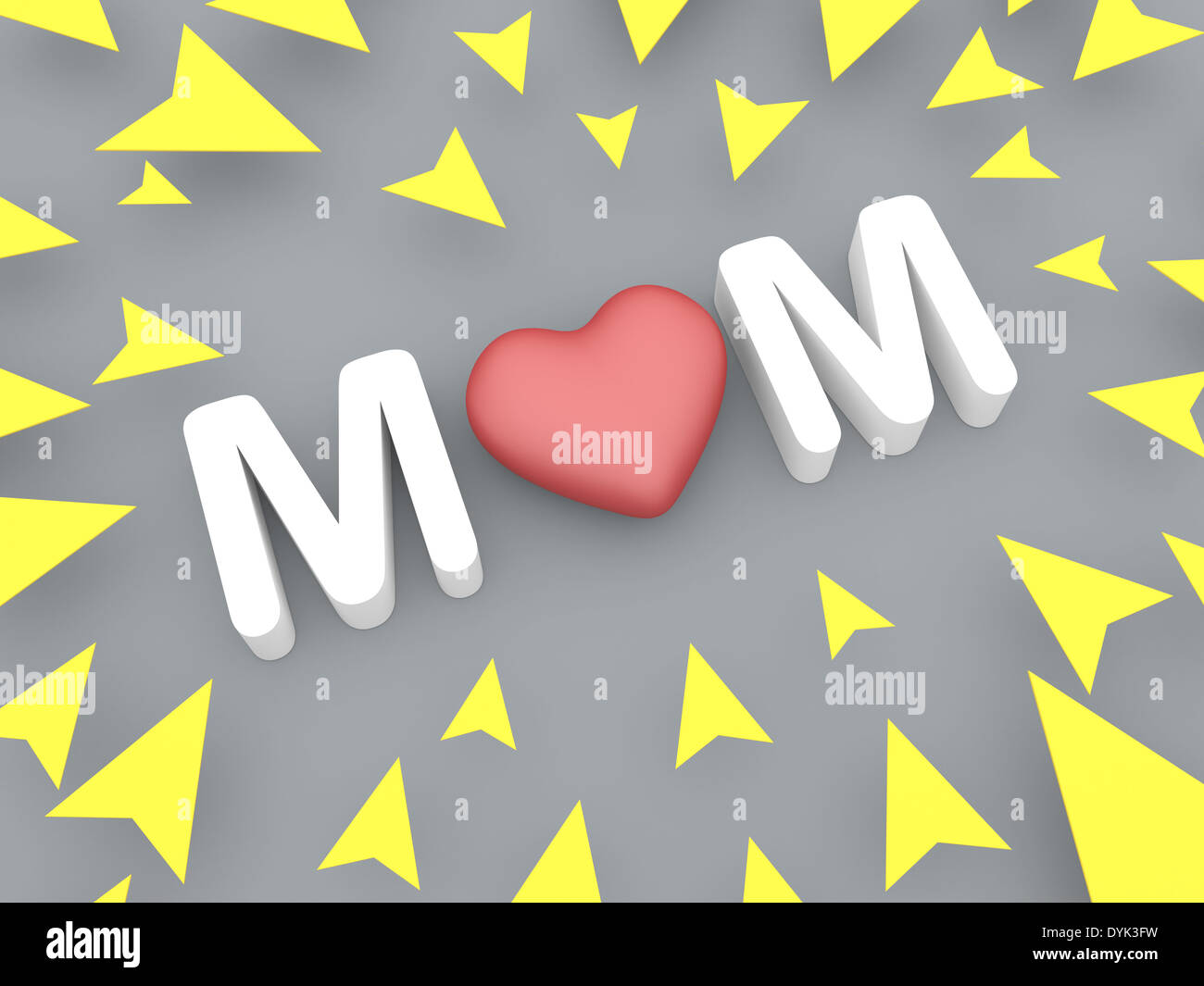 mom text with red heart at center, 3d concept grey background Stock ...