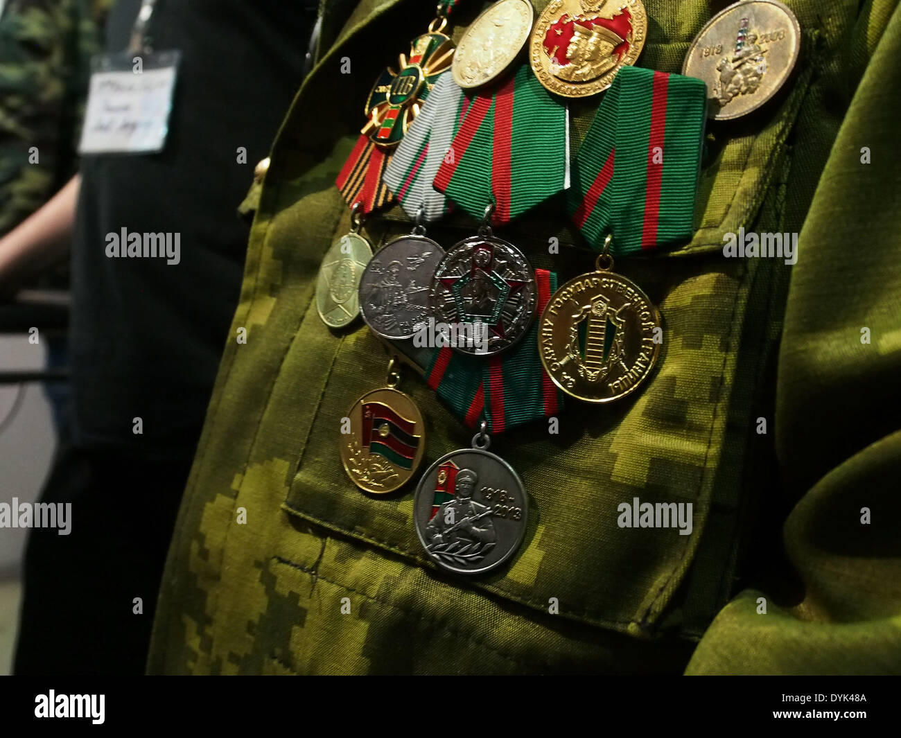 Luhansk, Ukraine. 20th Apr, 2014. pro-Russian activists. awarded medals ...