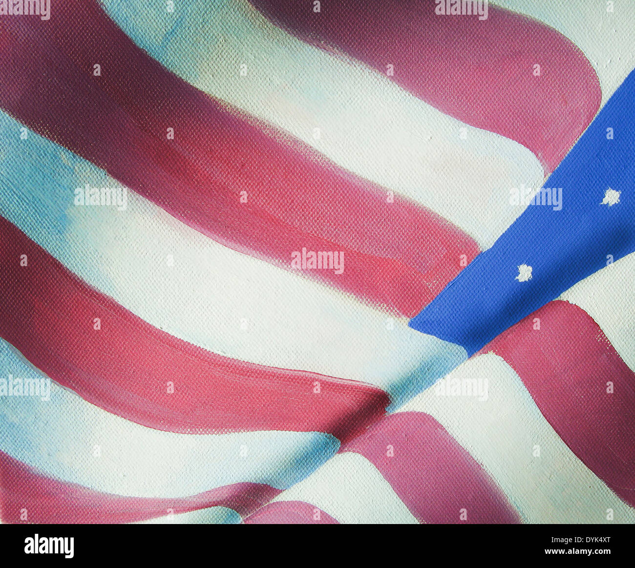 American flag grungy vintage oil painting. Unfolding the flag diagonal ...