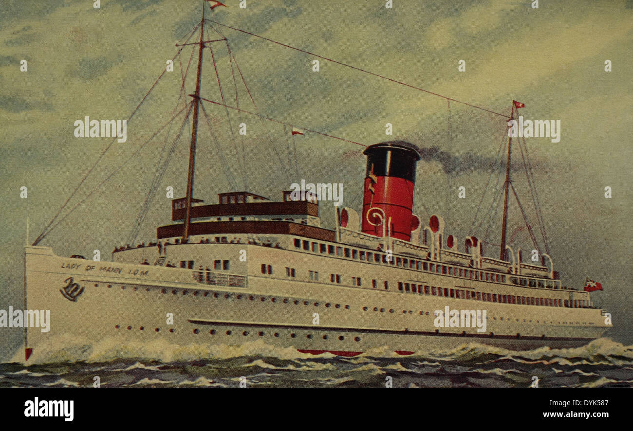 Colour postcard view of the Isle of Man Steam Packet Company ferry ...