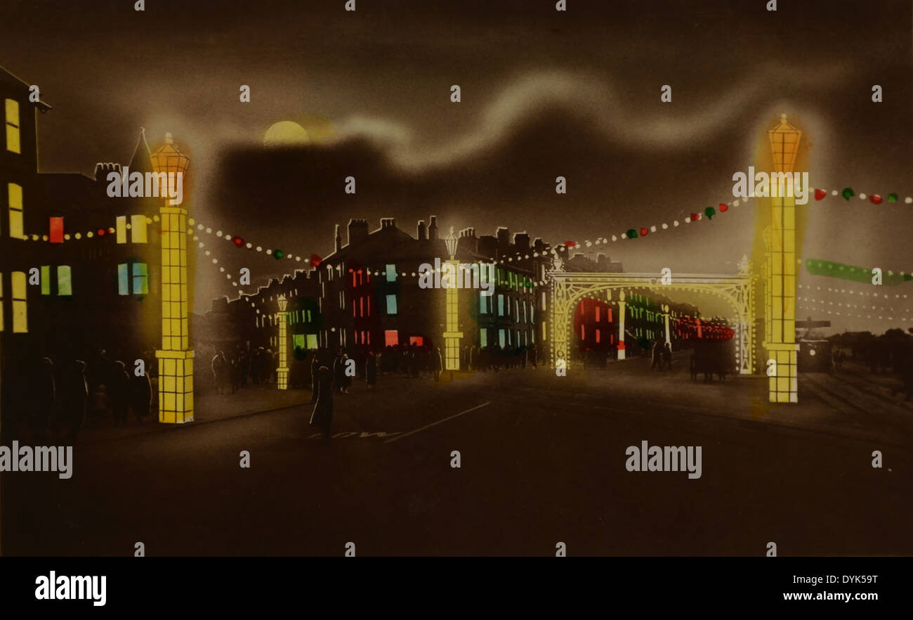 Moonlight night 1925 picture postcard colourful view Manchester Square ...