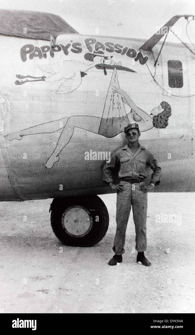 This photograph from the 90th Bomb Group during World War II shows B-24 ...