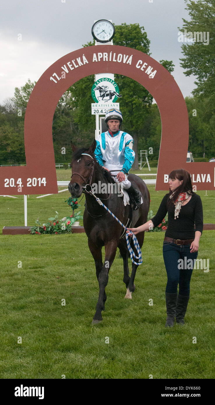 BRATISLAVA, SLOVAKIA, 20th April 2014. A young woman leads by the ...