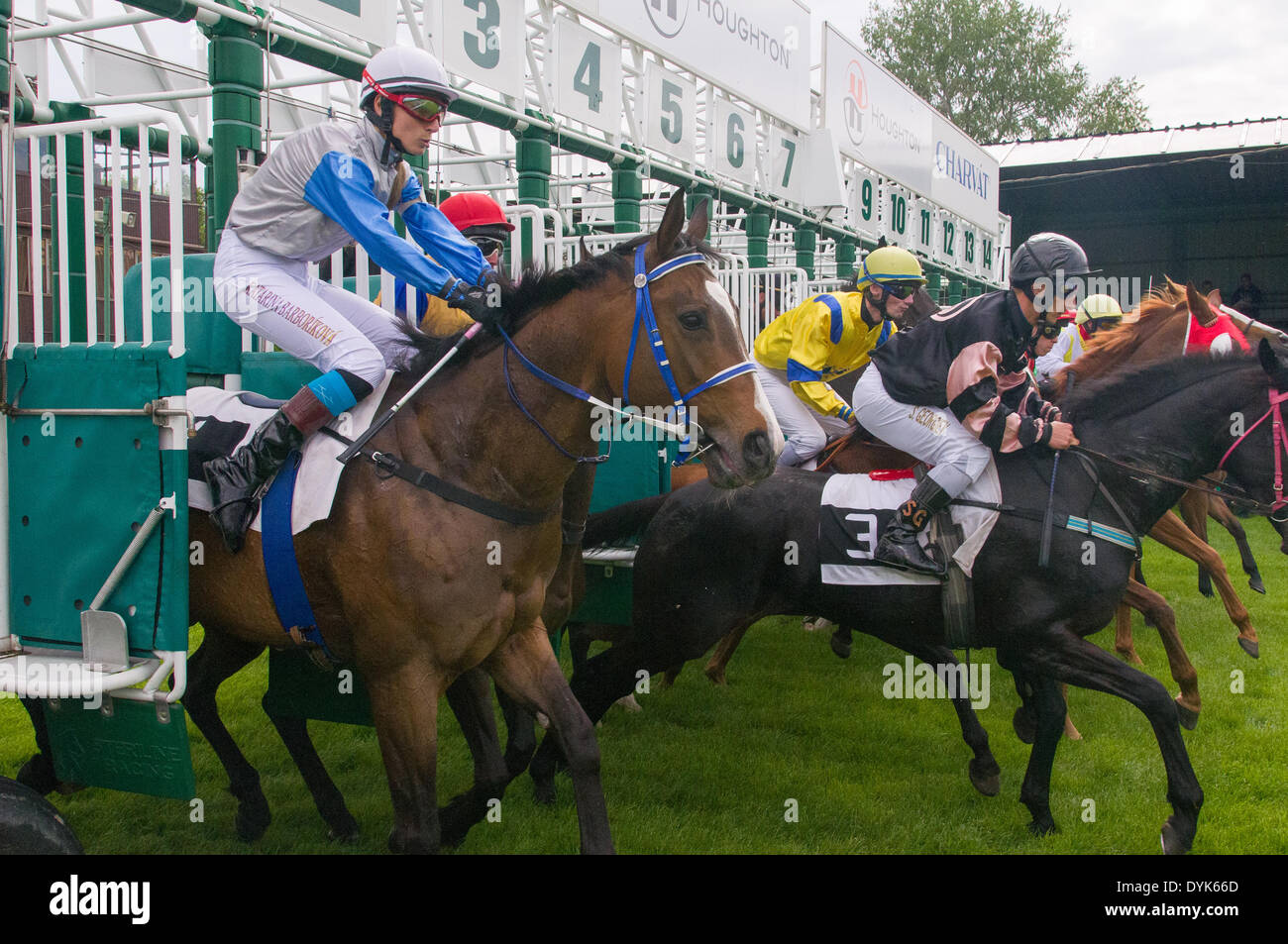 BRATISLAVA, SLOVAKIA, 20th April 2014. Jockeys Katarina Barborikova ...