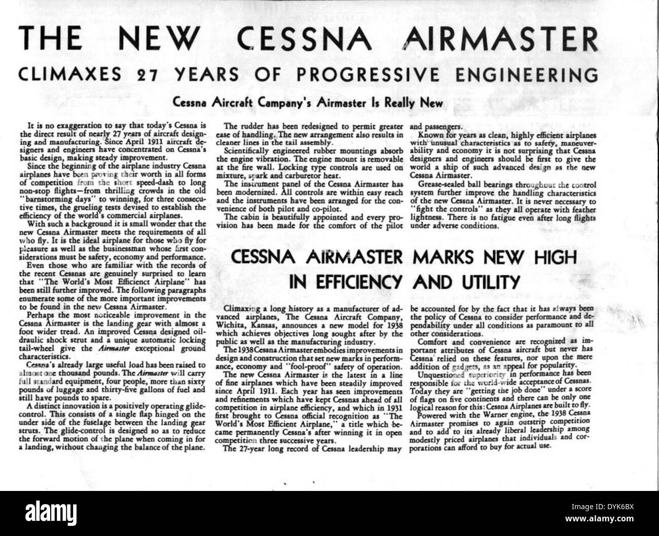 The 1938 Cessna News-Airmaster #2, a light aircraft, was tested by ...