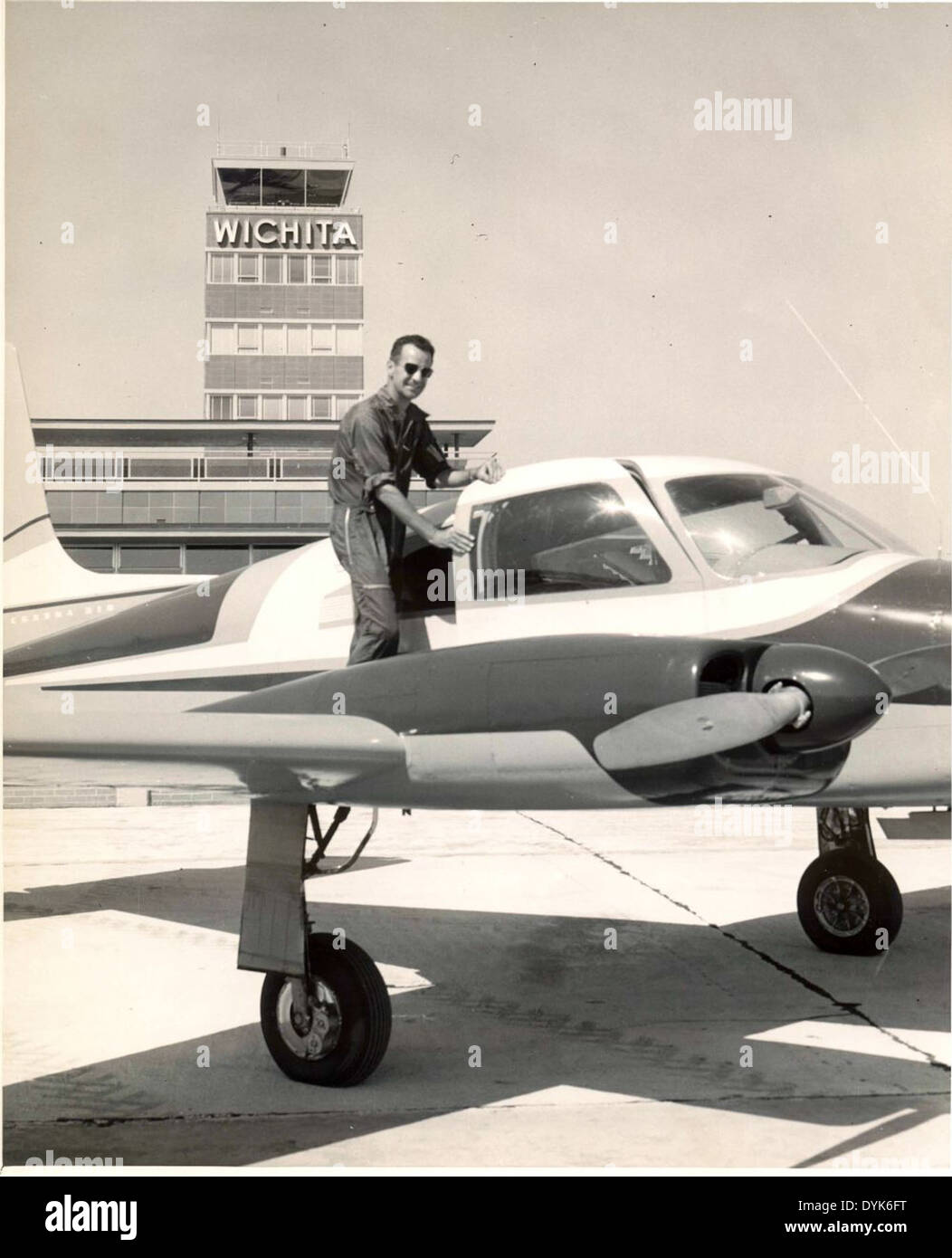 This image shows Mort Brown, a prominent test pilot, with the Cessna ...
