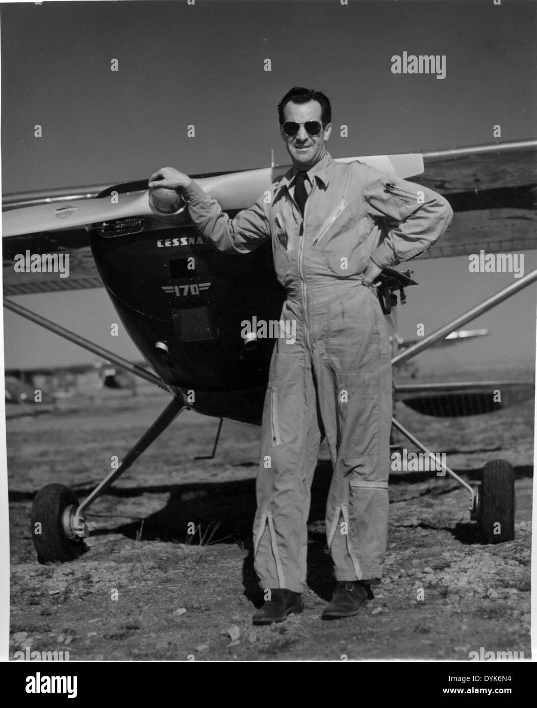 This image captures Mort Brown, a test pilot, with a 1952 Cessna ...