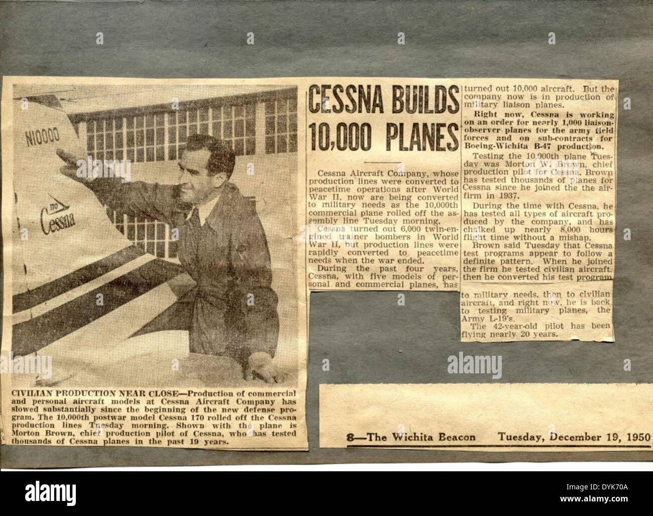 In 1950, the Wichita Eagle reported on Cessna's 10,000th airplane, a ...