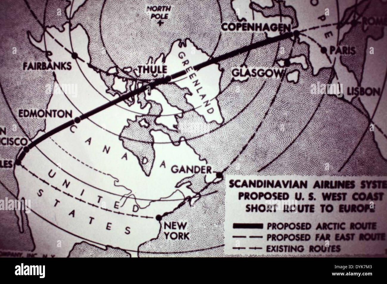 This image shows a proposed flight route for polar aviation, aimed at ...