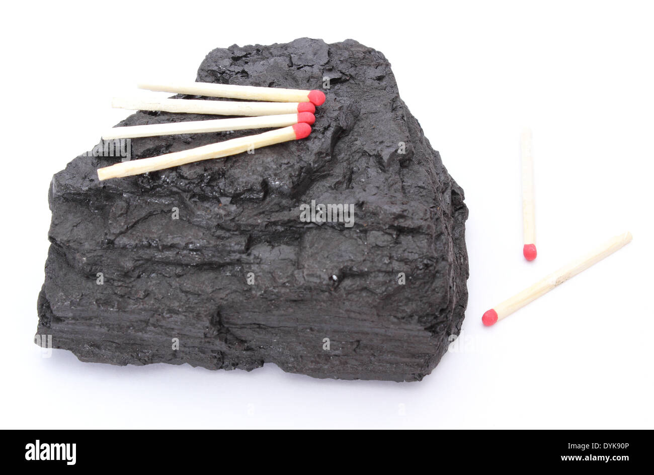 Large coal lump with matches isolated on white background Stock Photo ...