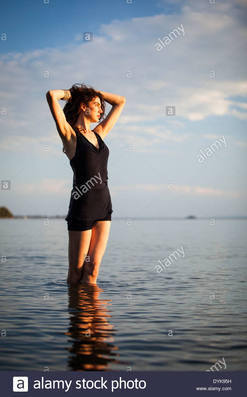 Woman Wading Lake Dress Stock Photos & Woman Wading Lake Dress Stock ...