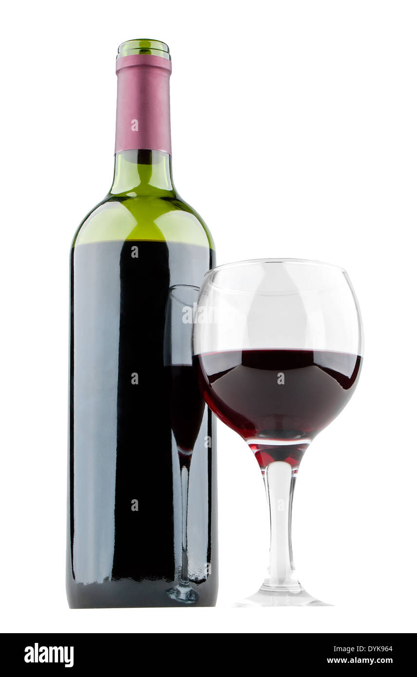 Red wine and full glass close-up on white background Stock Photo - Alamy