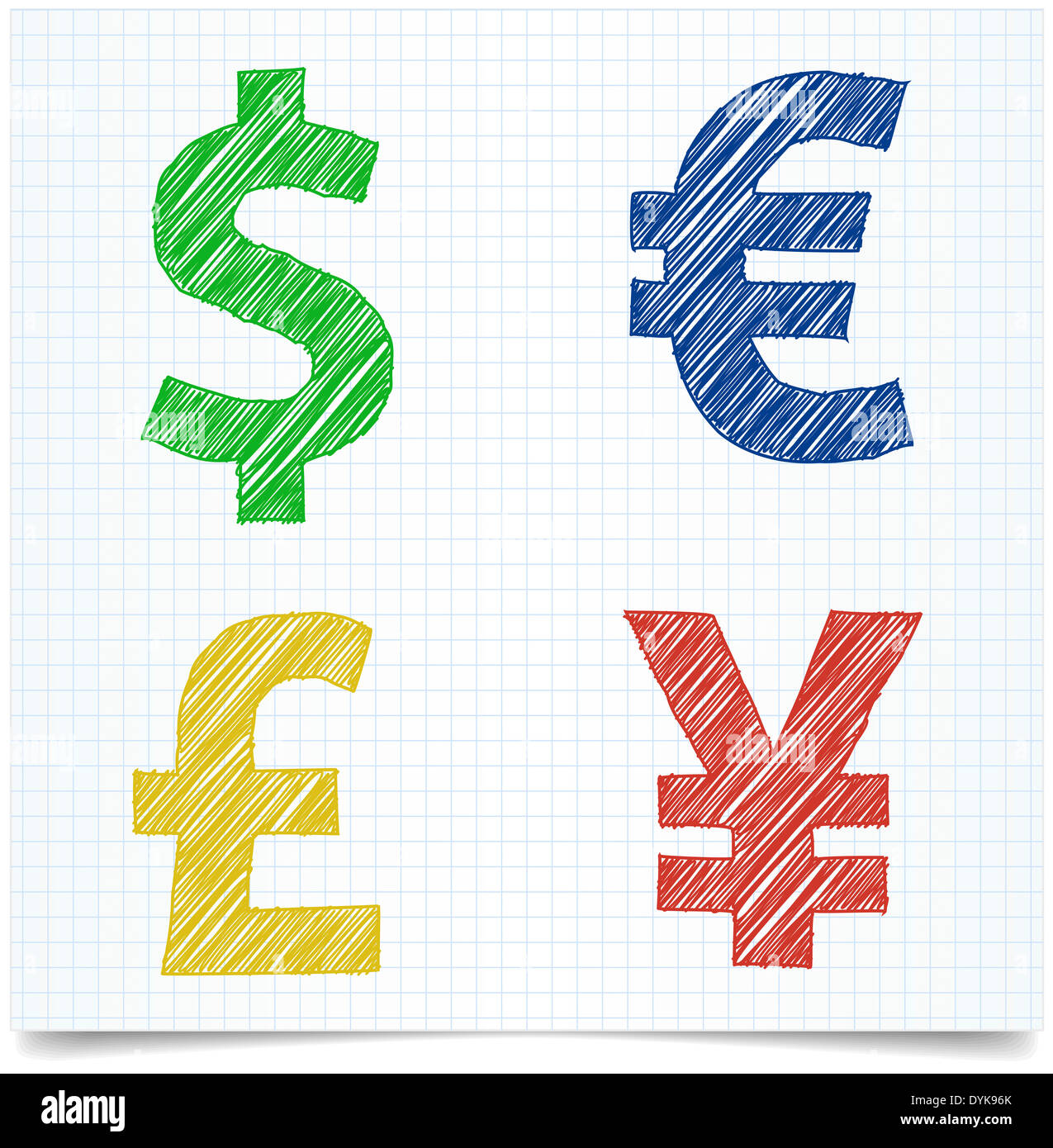 Pen style money sign on exercise book paper Stock Photo - Alamy