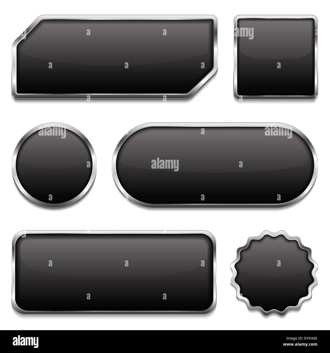 Black buttons with metallic frame, six different shapes Stock Photo - Alamy