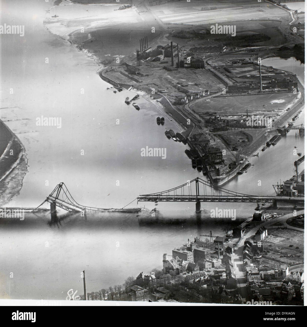 This photograph shows a suspension bridge being dropped by the 125th ...