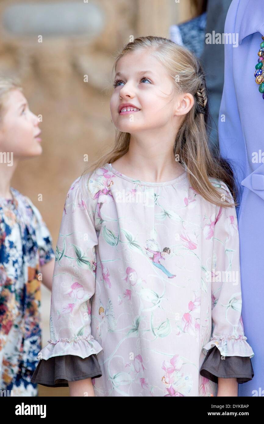 Princess Sofia (L) and Princess Leonor attend the Easter mass at the cathedral in Palma de ...