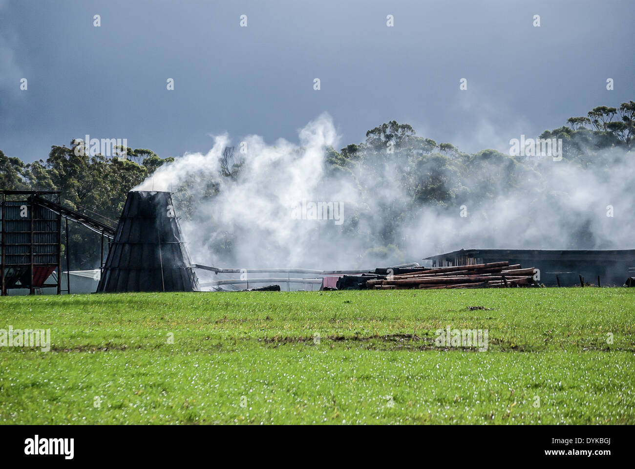 A logging yard waste incinerator spewing smoke in East Gippsland ...
