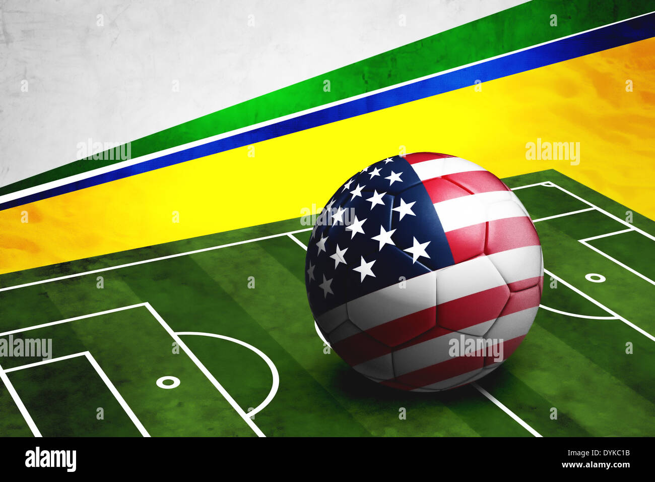 Soccer ball with USA flag on soccer pitch.United States of America are ...