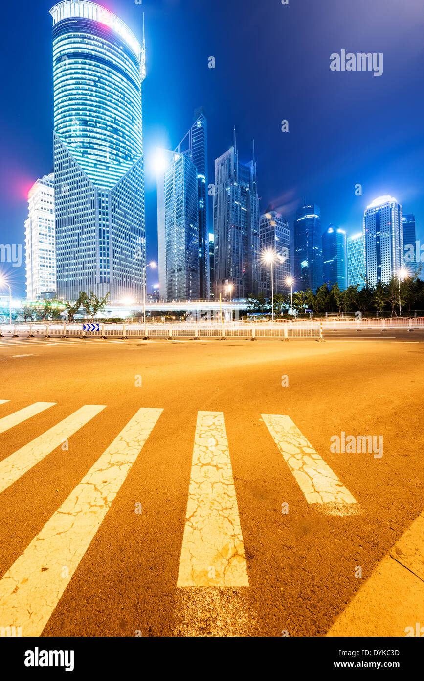 the light trails on the modern building background in shanghai china ...