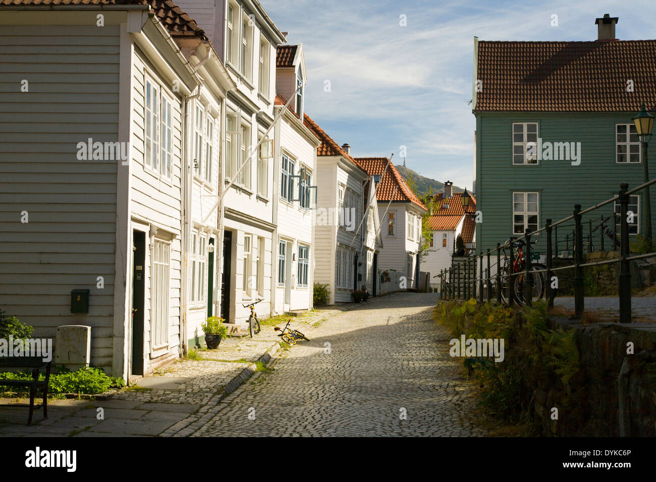 Quaint street in Bergen, Norway Stock Photo - Alamy